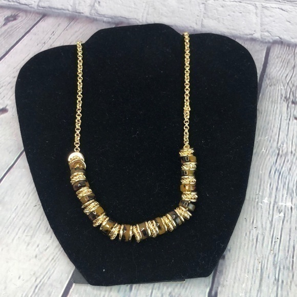 Talbots | Jewelry | Talbots Gold Tone Brown Chain Long Necklace | Poshmark